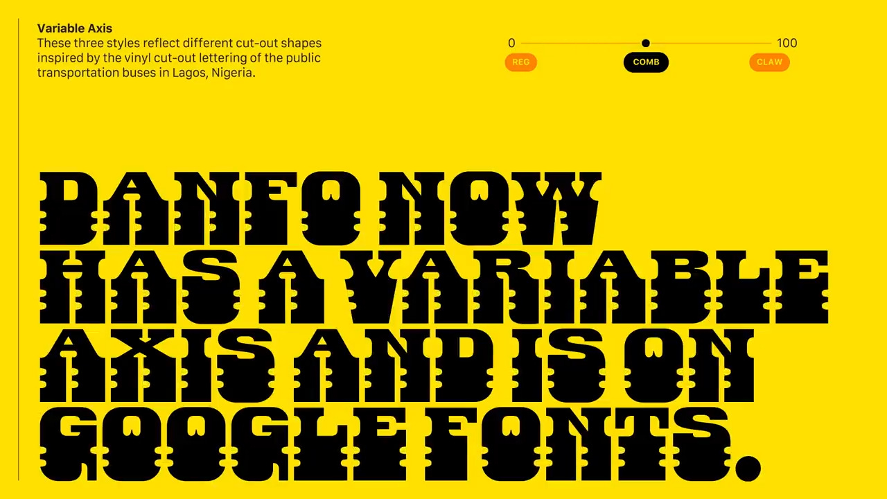 Google Fonts adds Danfo, a tuscan serif font designed by Afrotype—a ...