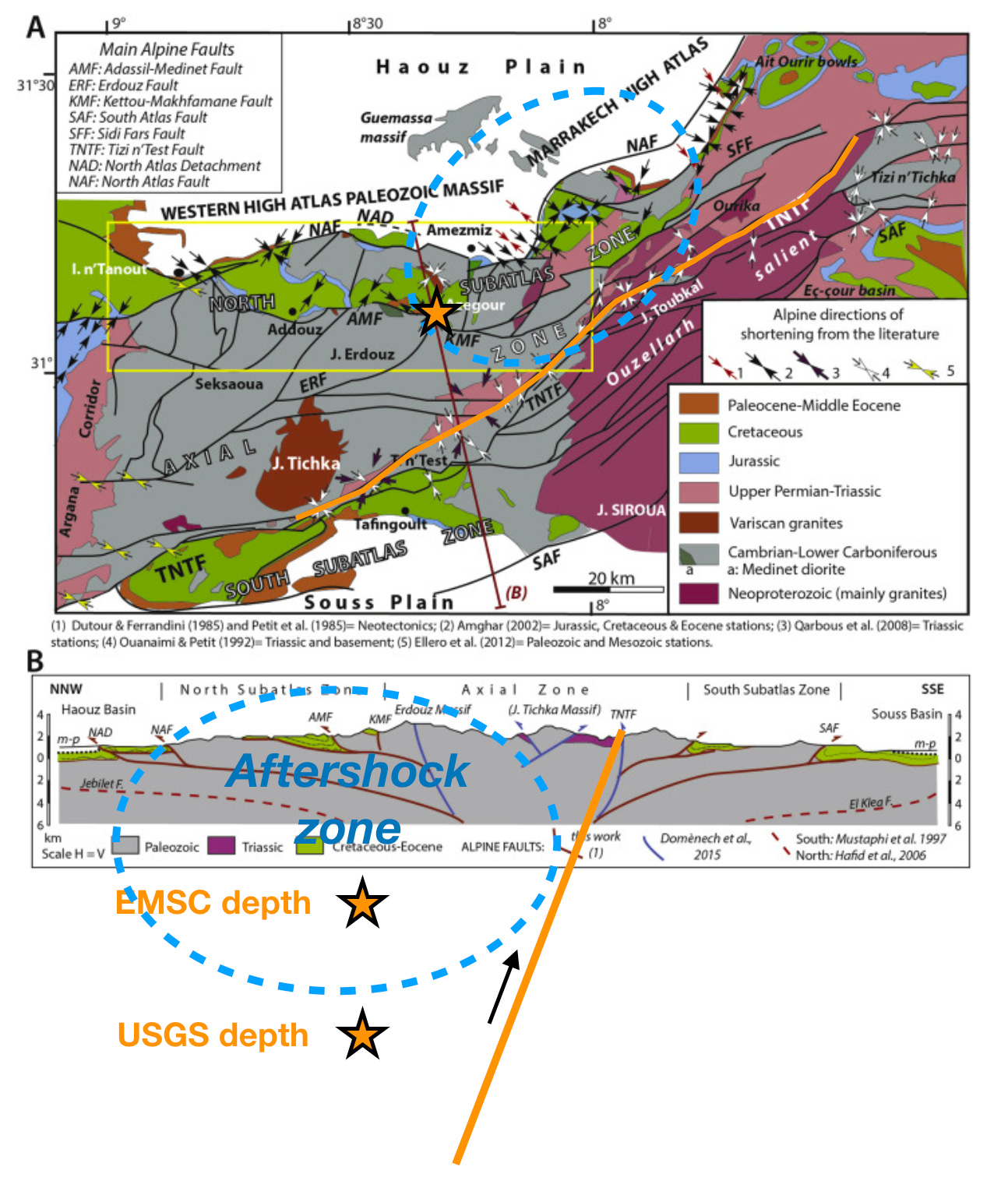 Satellite images suggest slip on a steep, north-dipping fault in Morocco