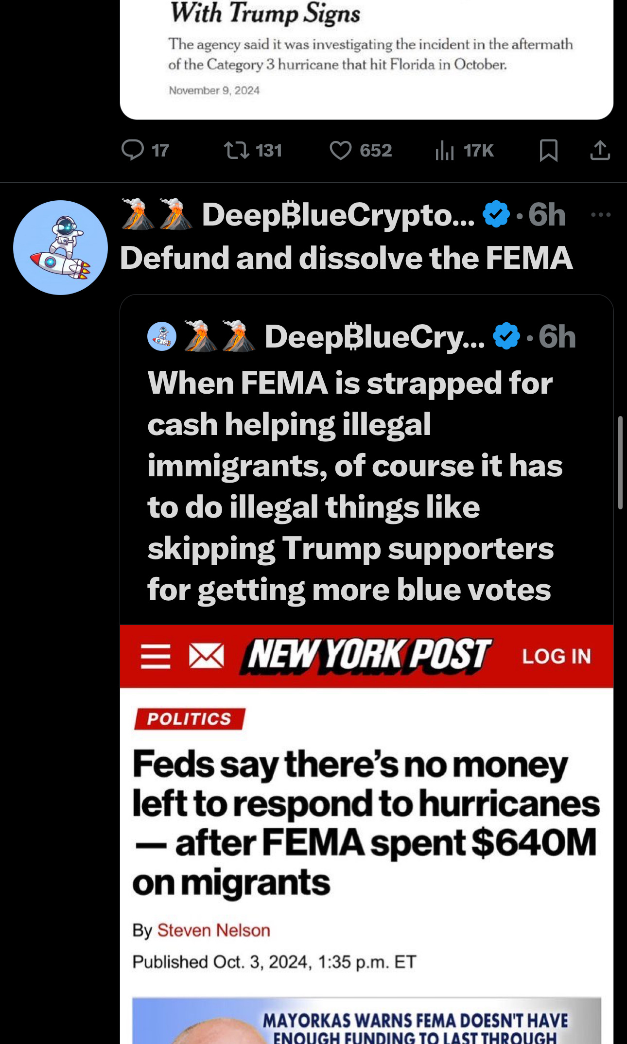 FEMA Hurricanes: From the Top Down, Avoiding Houses with Trump Signs ...