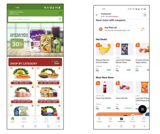 UI Comparison: BigBasket vs Swiggy Instamart