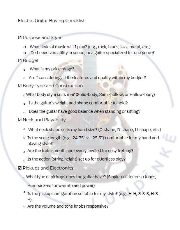 Electric Guitar Buying Checklist - by Ron W - Lundinke