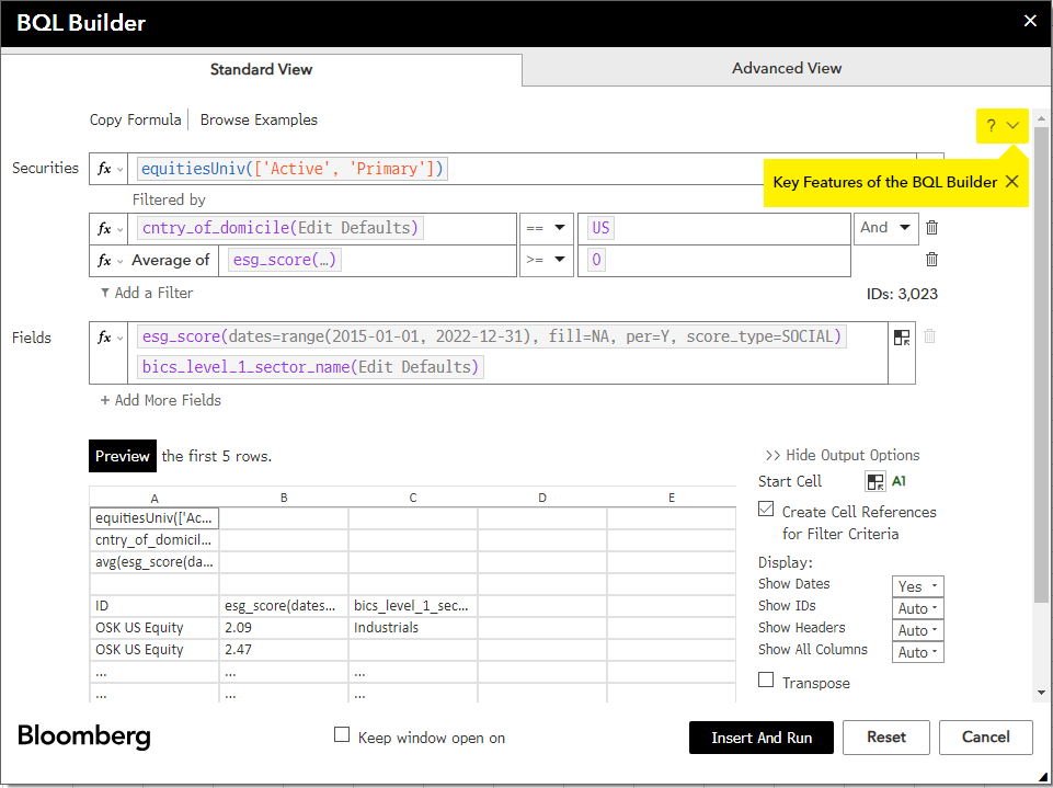 Using Bloomberg Query Language in Excel