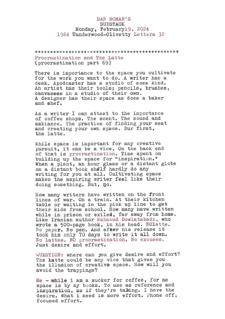 Procrastination and The Latte - Dan Roman's Substack