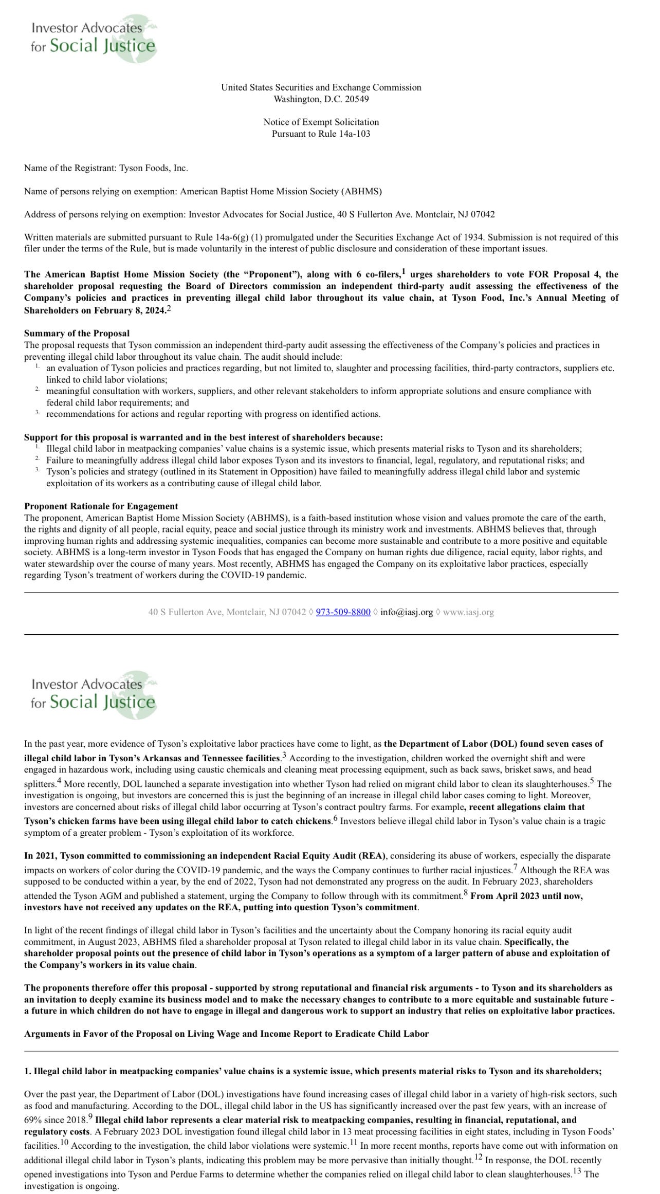 Tyson Foods AGM Results - Mr. CorpGov Substack