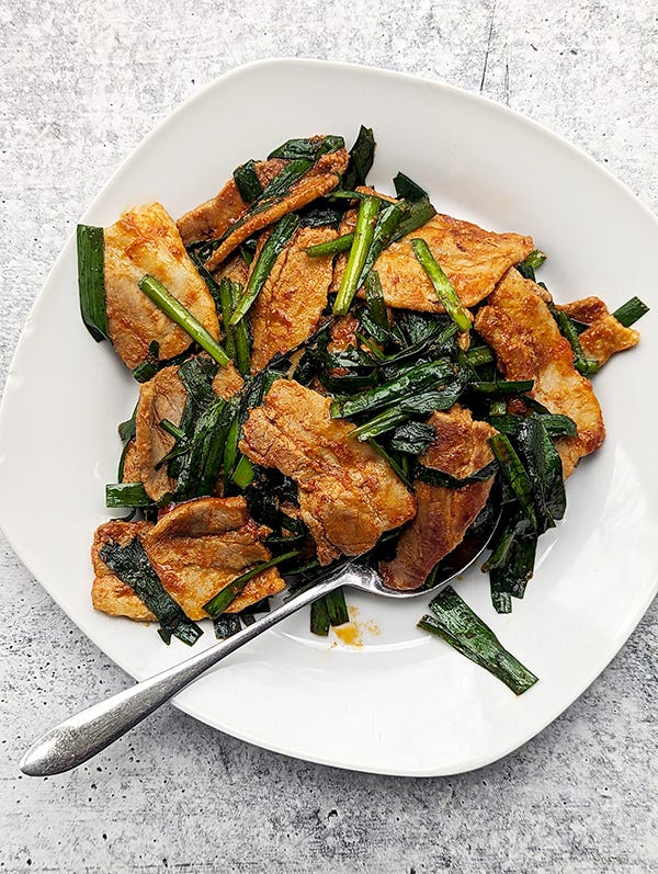 Dry Red Curry of Pork Belly and Garlic Chives