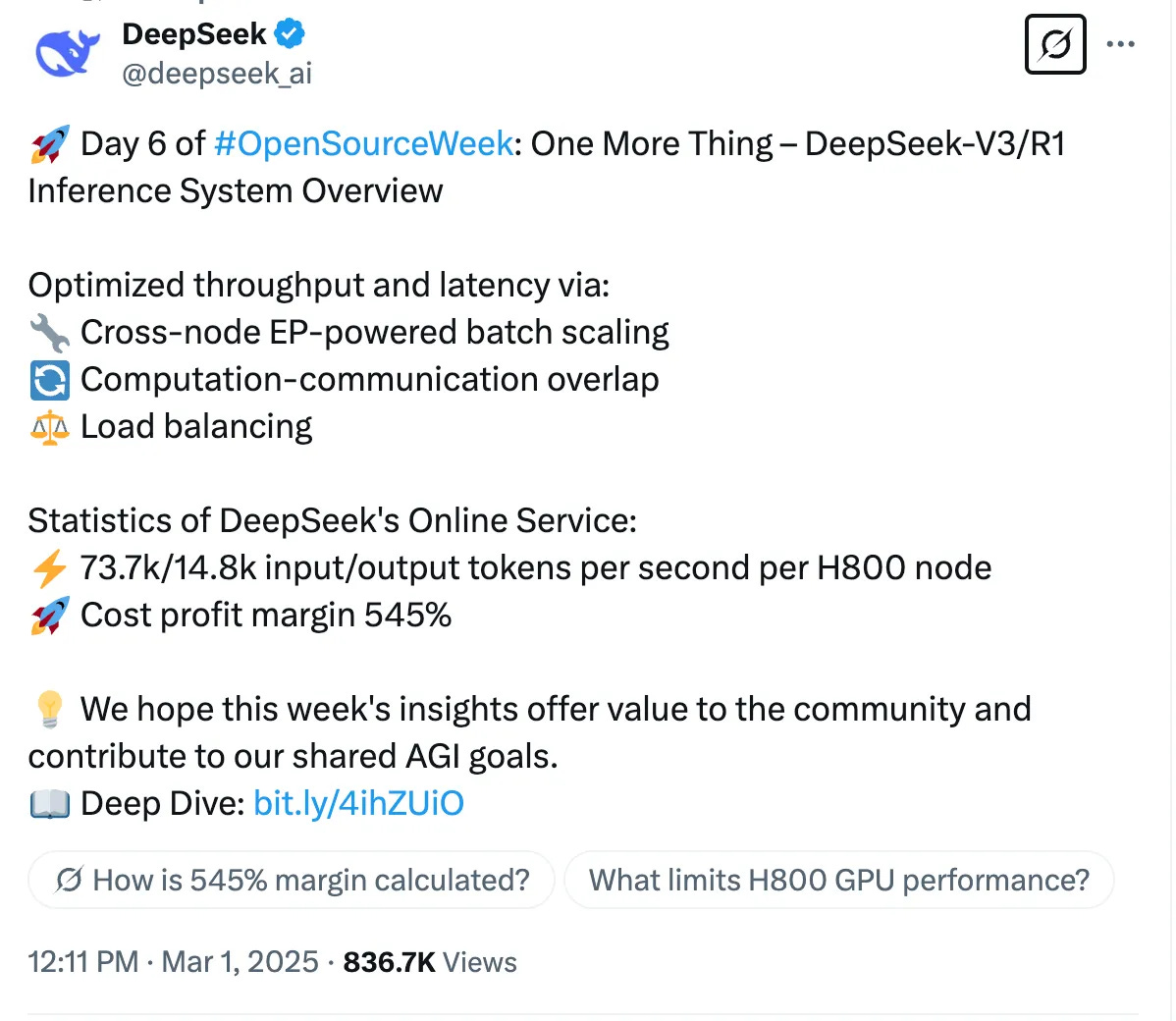 DeepSeek OpenSourceWeek Day 6: In-Depth Analysis of DeepSeek-V3/R1 Inference System Overview