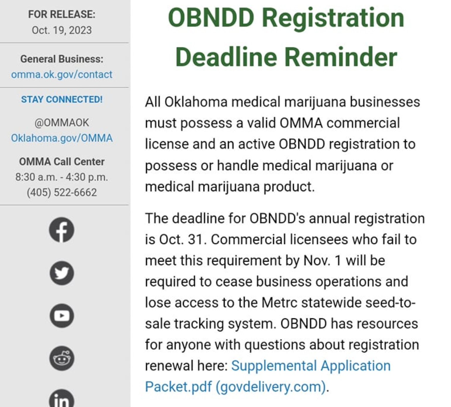 OBNDD Registration Deadline Imminent
