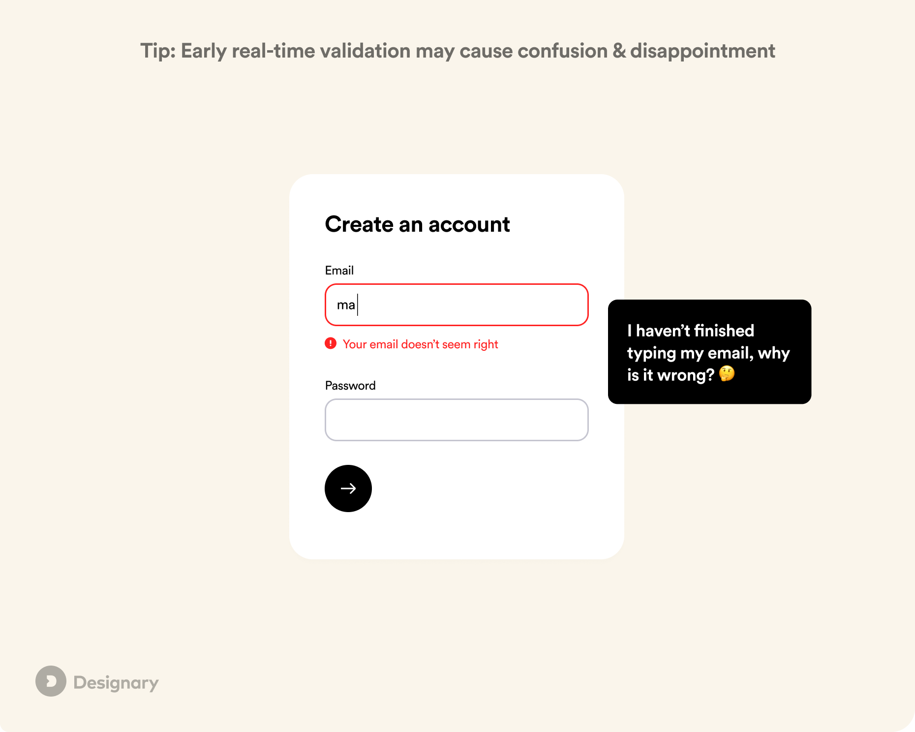 UX Tip #14: Avoid early real-time validation for forms as it harms usability