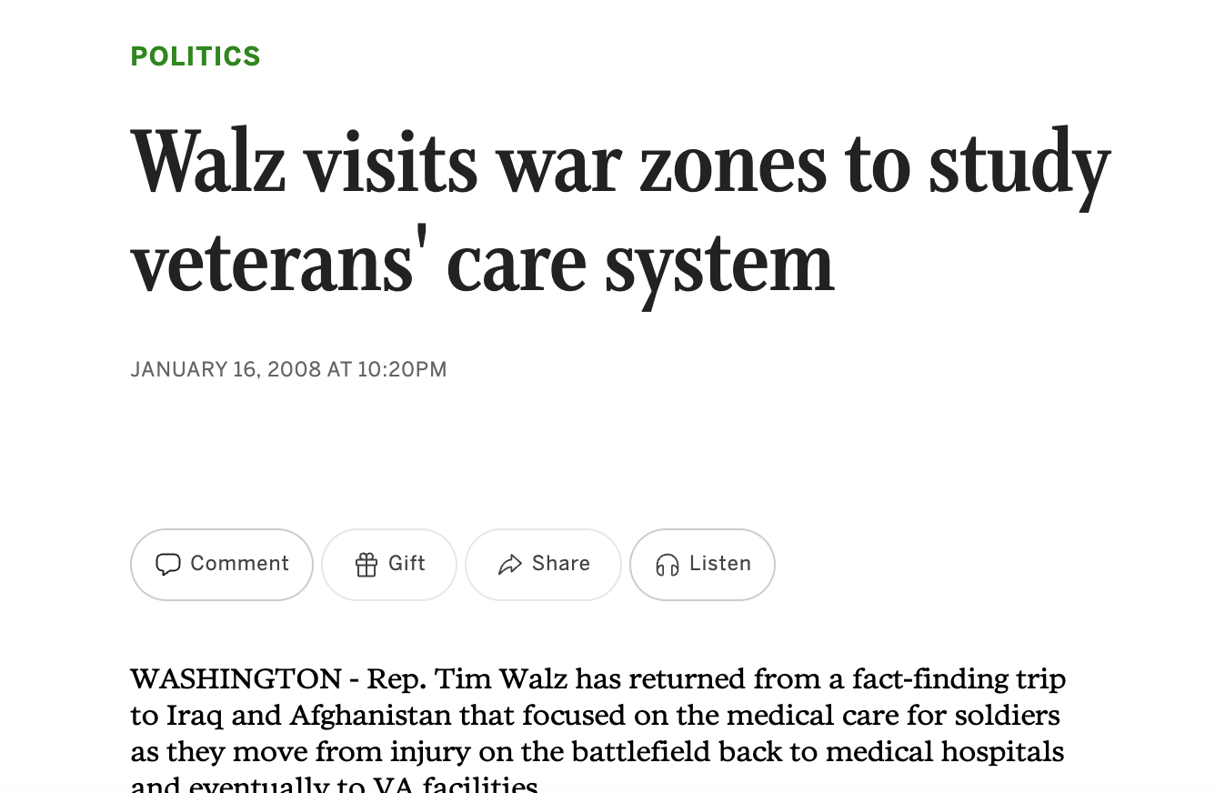 Tim Walz actually did go to Iraq and Afghanistan—and then he worked in ...