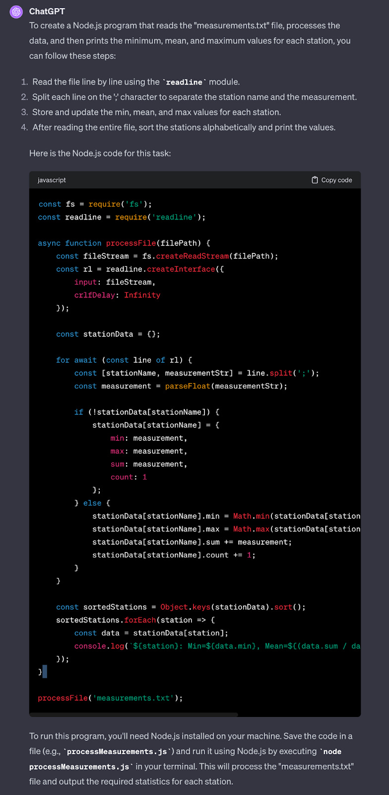Solving the 1BRC Challenge with ChatGPT - by Matt