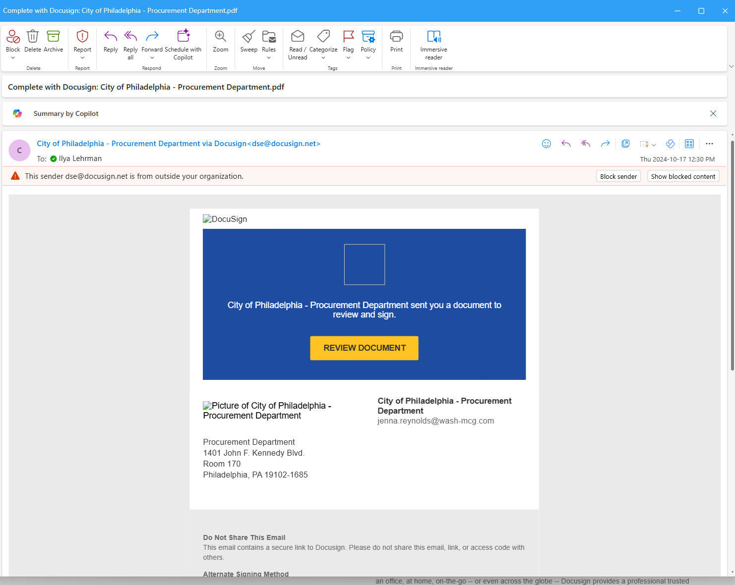 ALERT: Docusign phishing attack - by Ilya Lehrman