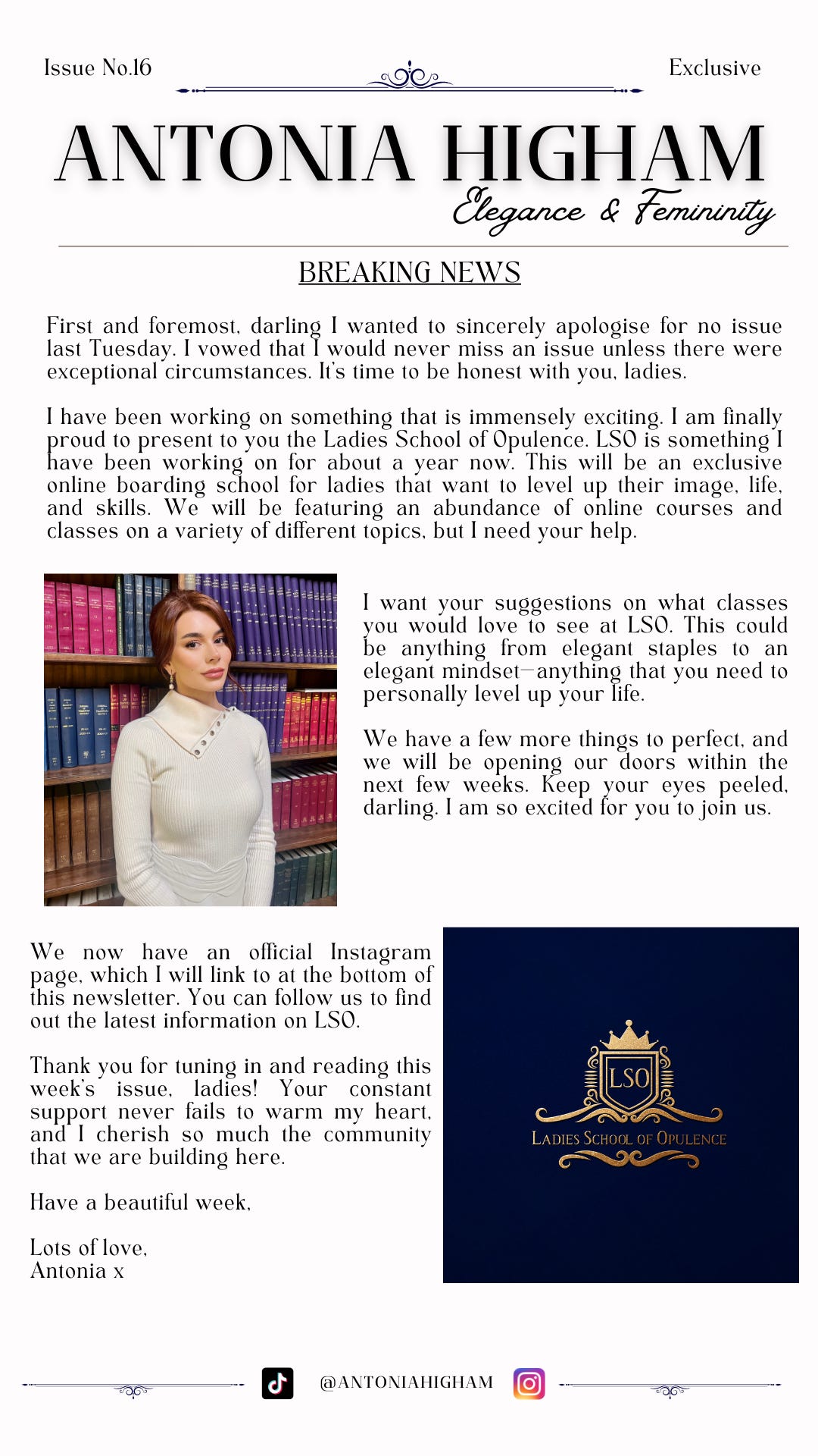 Elegance Newsletter - Issue 16 - Antonia Higham