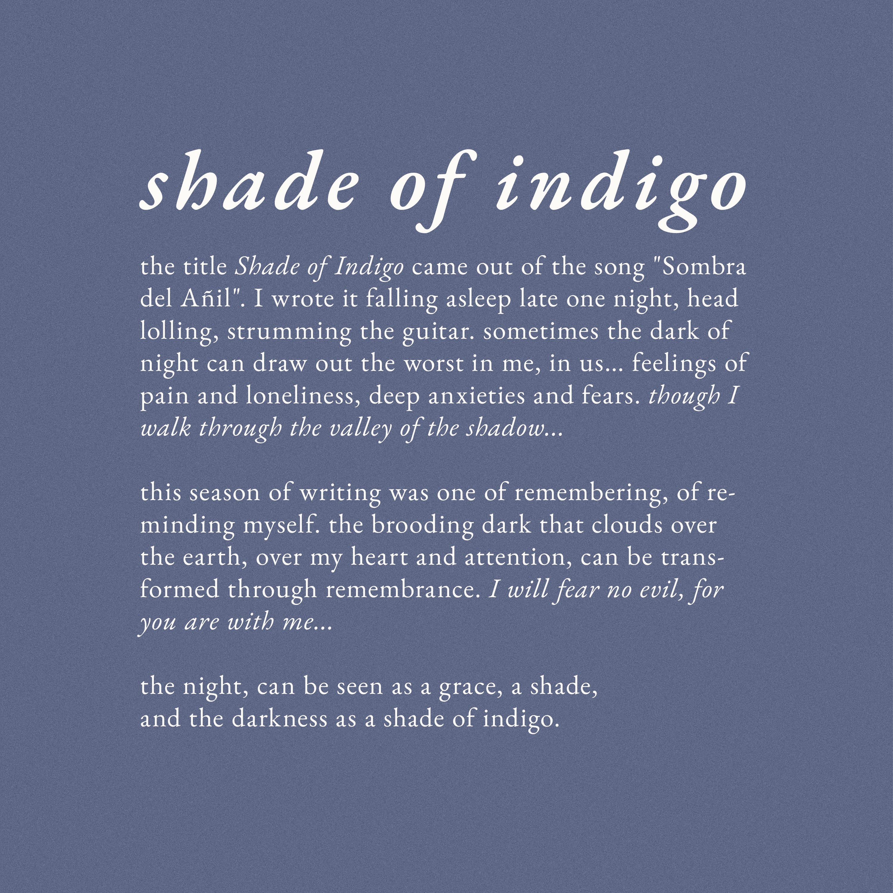 Shade of Indigo - by Zach Winters - Snowmelt to Roots