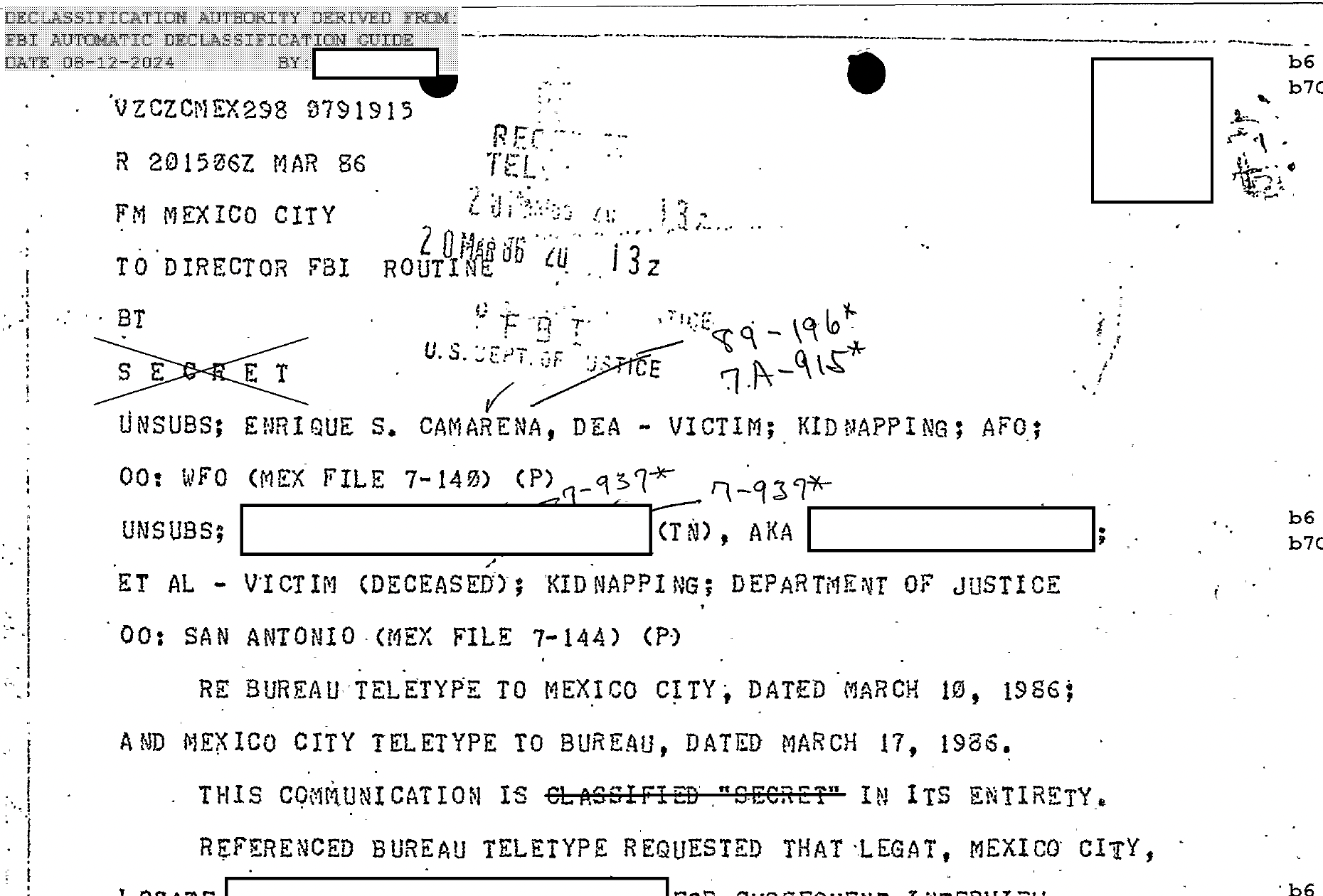 Exclusive – U.S. Declassifies Document on Bartlett and Camarena Case