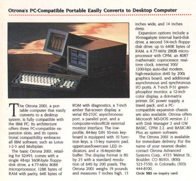 The Story of Otrona -- The Colorado Computer Company of the early 1980s.