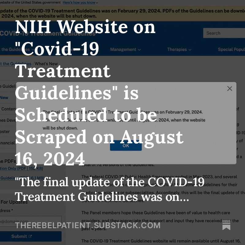 NIH Website on "Covid-19 Treatment Guidelines" is Scheduled to be ...
