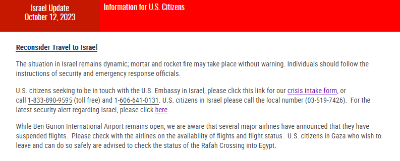 Israel: Travel Advisory Raised to Level 3 – Reconsider Travel ...