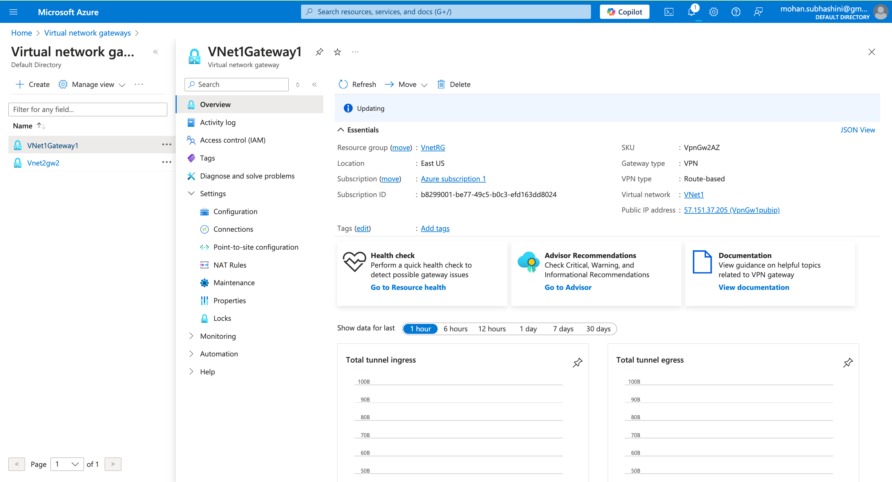 AZURE - VNet-to-VNet Gateway Connections