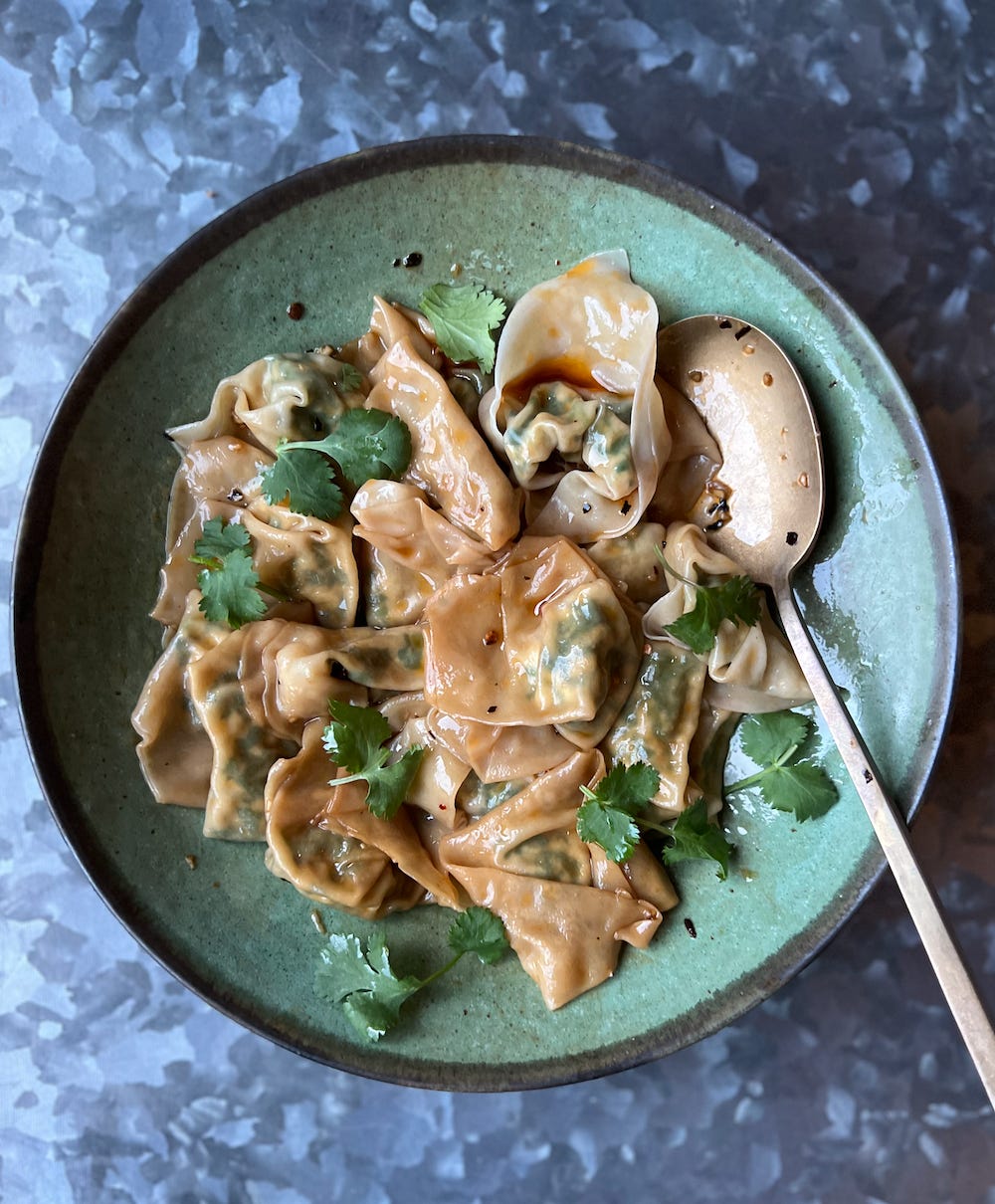Gingery Wontons in Chile Oil - by Andrea Nguyen