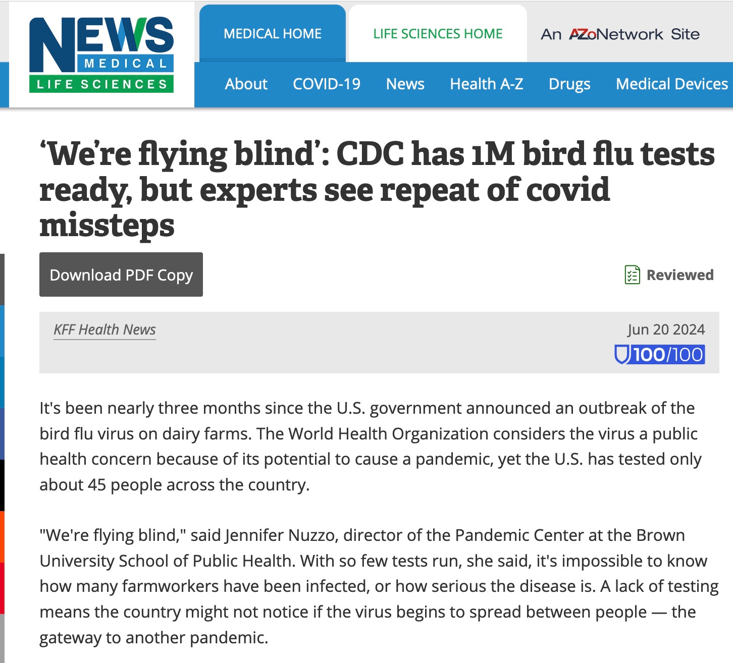 Only CDC is allowed to test and diagnose people with bird flu. But its ...