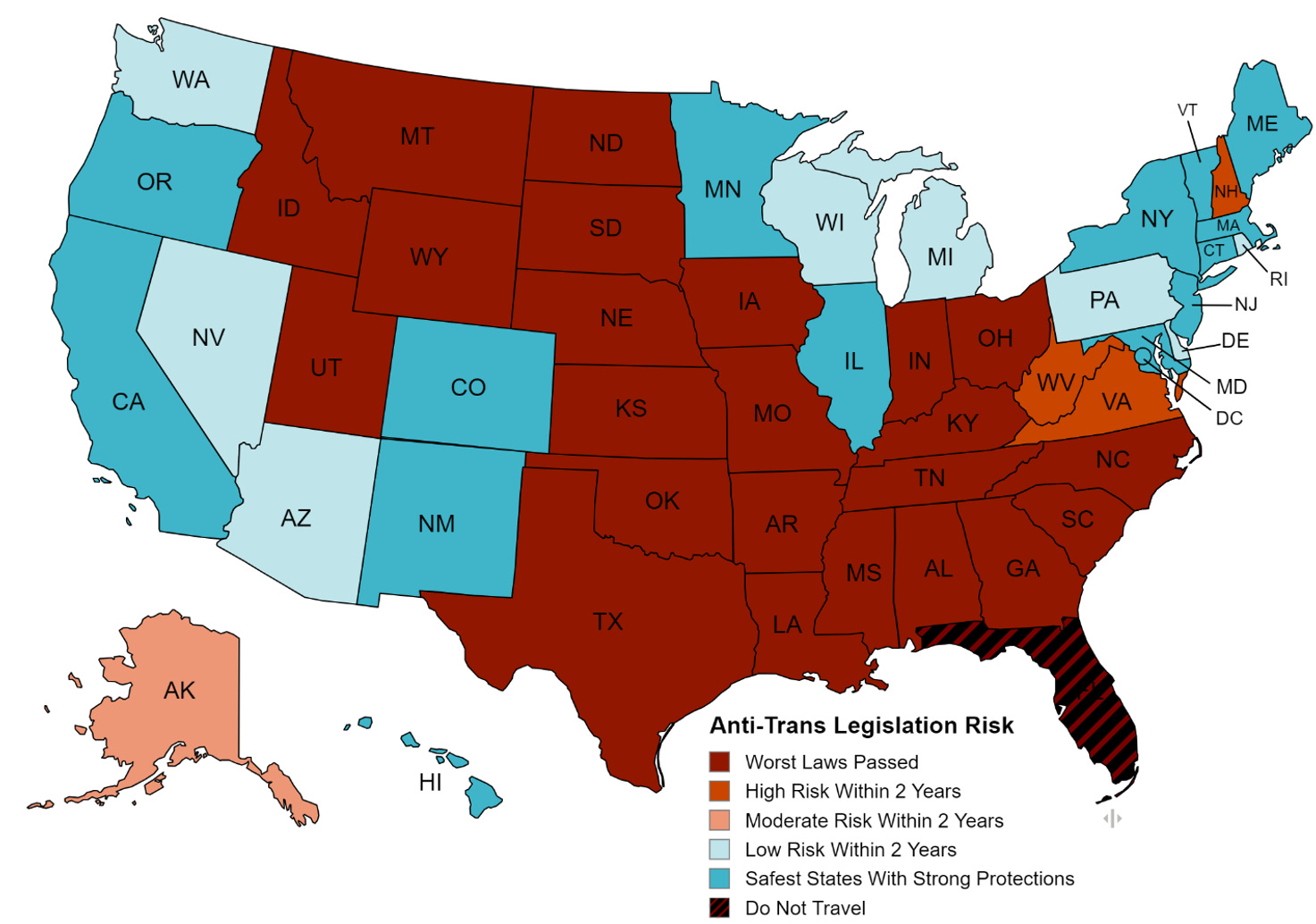 Anti-Trans Legislative Risk Assessment Map: June 2024 Edition