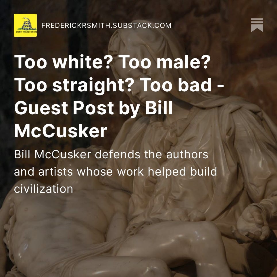 Too white? Too male? Too straight? Too bad - Guest Post by Bill McCusker Too white? Too male? Too straight? Too bad - Guest Post by Bill McCusker