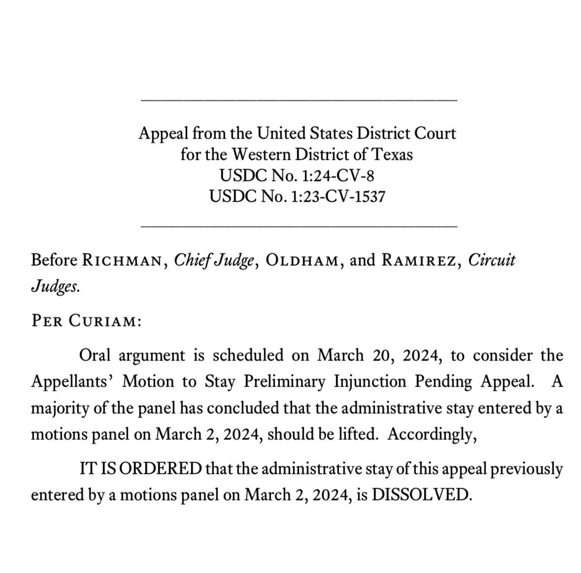 5th Circuit Panel Lifts Stay for SB4 - by Merissa Hansen