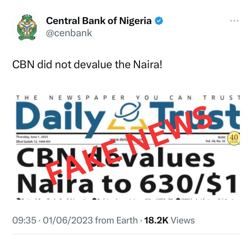 Naira devaluation fake news – CBN - Metro
