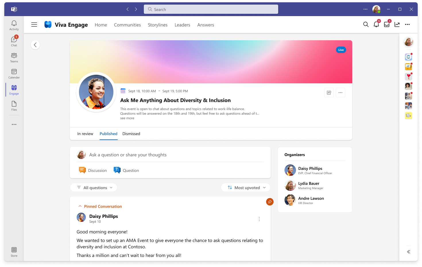 Viva Engage features for leaders, communicators and employees