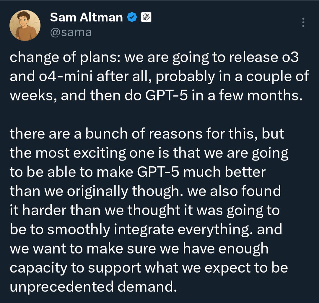 GPT-5, o3, and o4-mini Are Coming Soon - by Alberto Romero