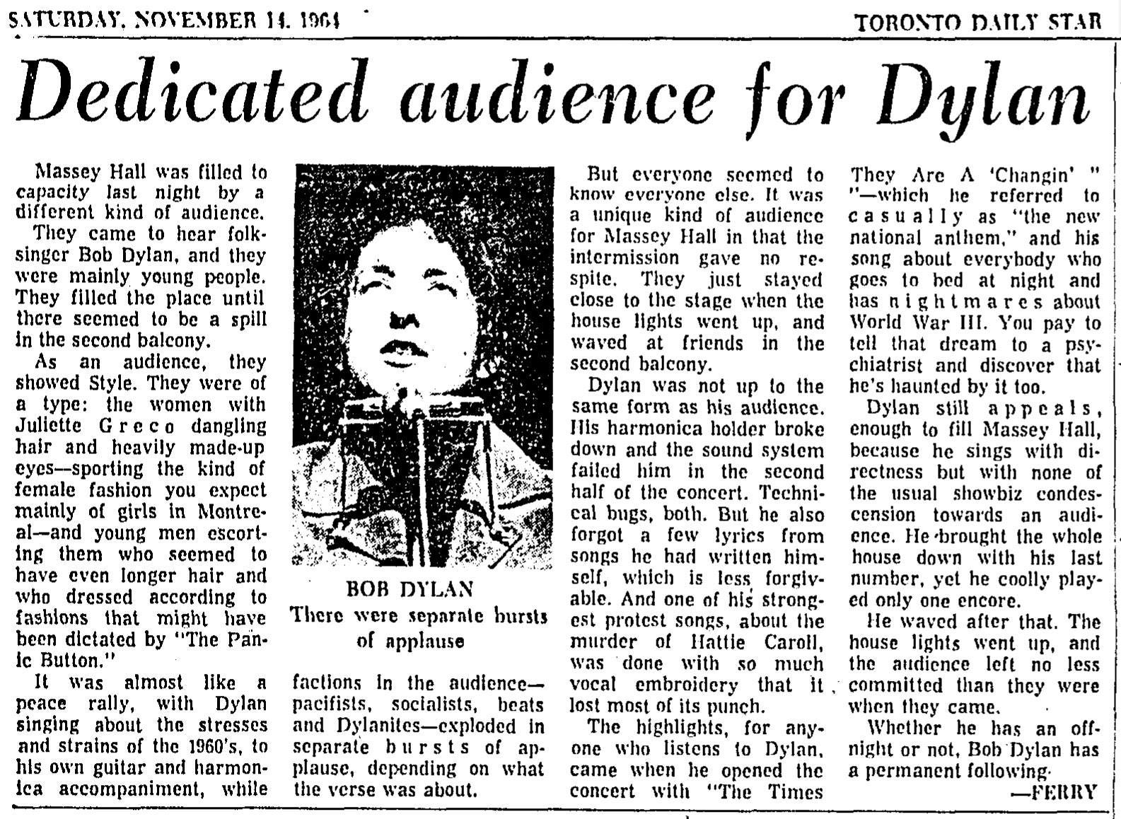 Bob Dylan at Massey Hall, 1964-2023 - by Ray Padgett