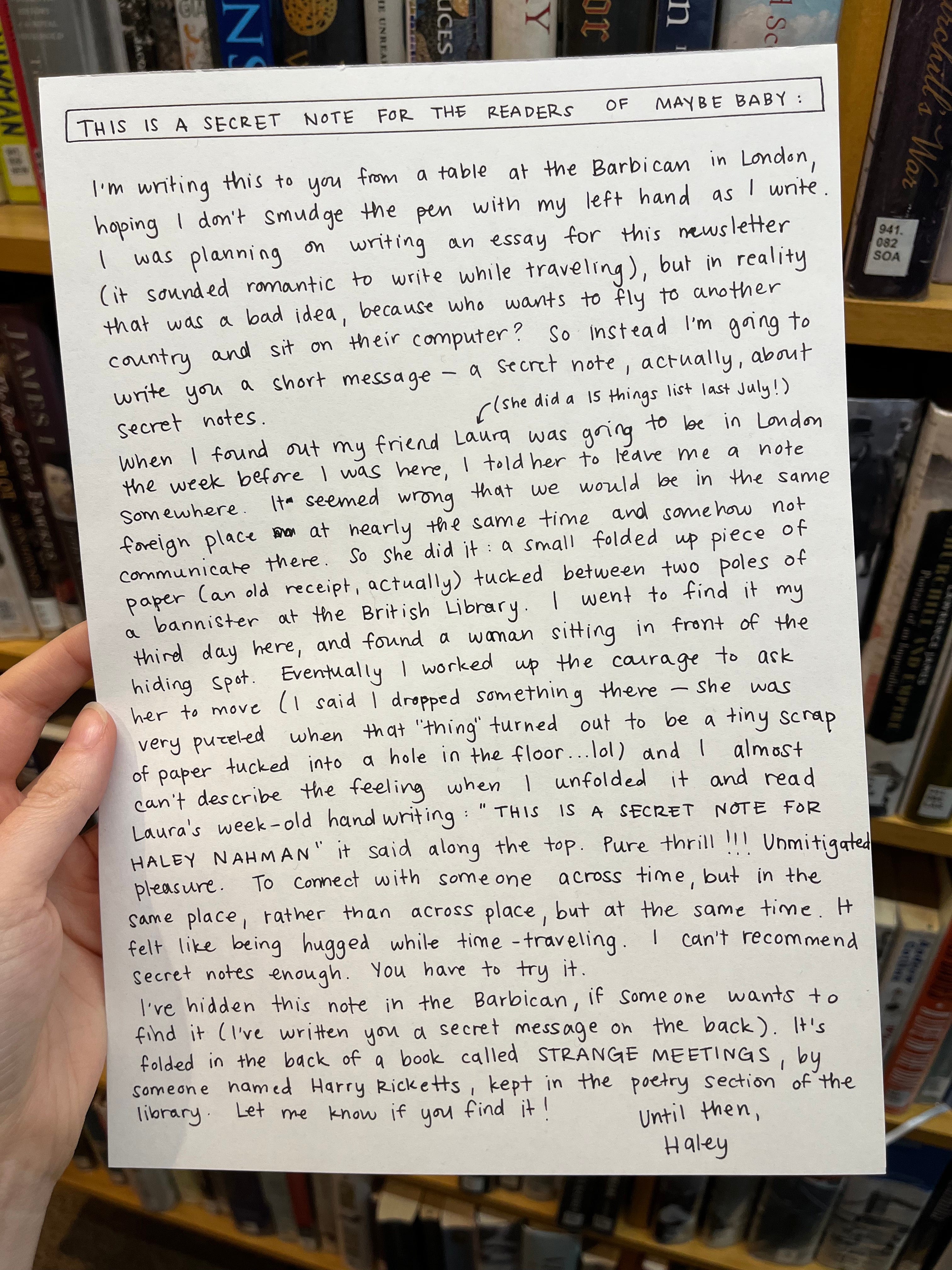 #136: A secret note - by Haley Nahman - Maybe Baby