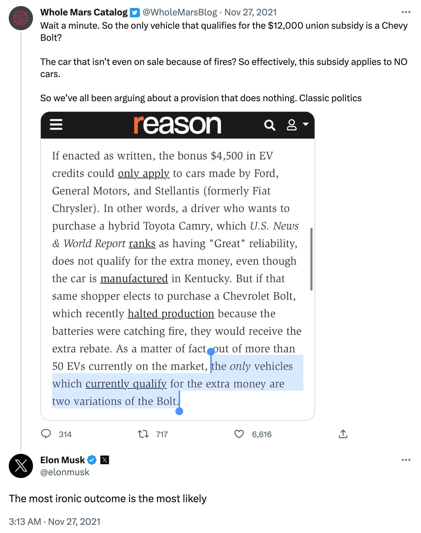 Musk's Razor Explained: "The most entertaining outcome is the most likely."