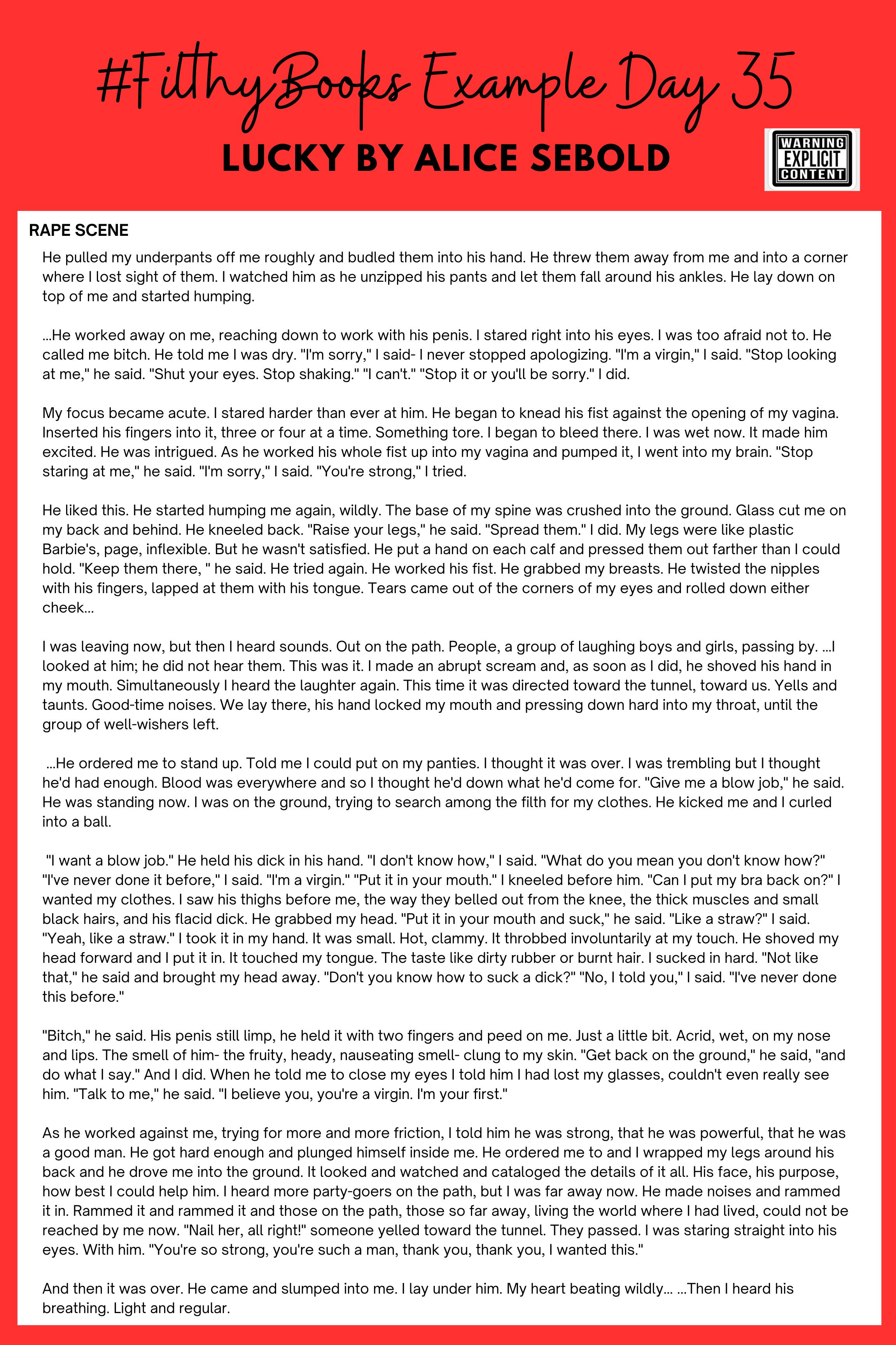 35th #FilthyBooks Example: Lucky by Alice Sebold; Obscene and Explicit ...