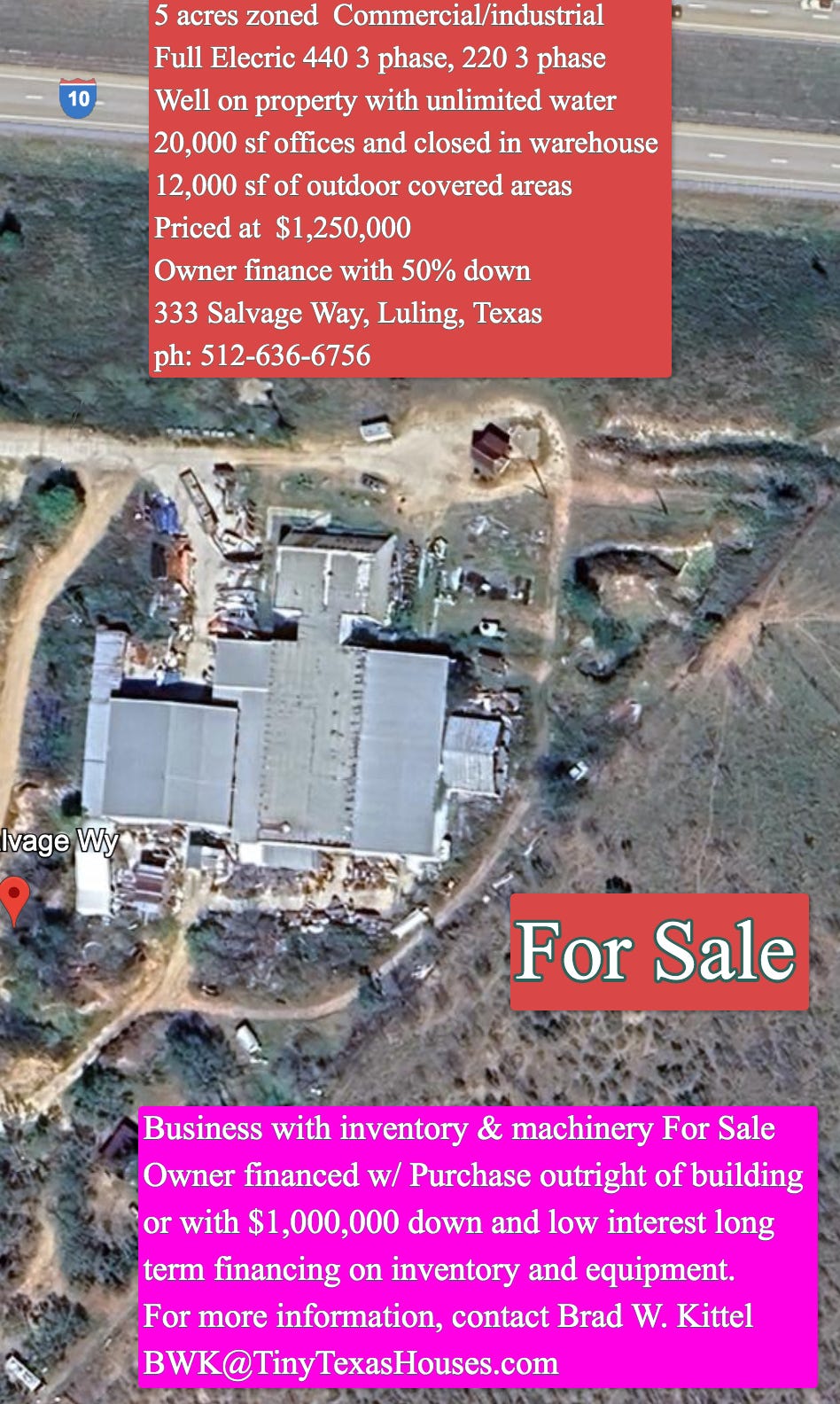 For Sale: 20,000 building w/5 acres of IH10 frontage. Putting a dream ...