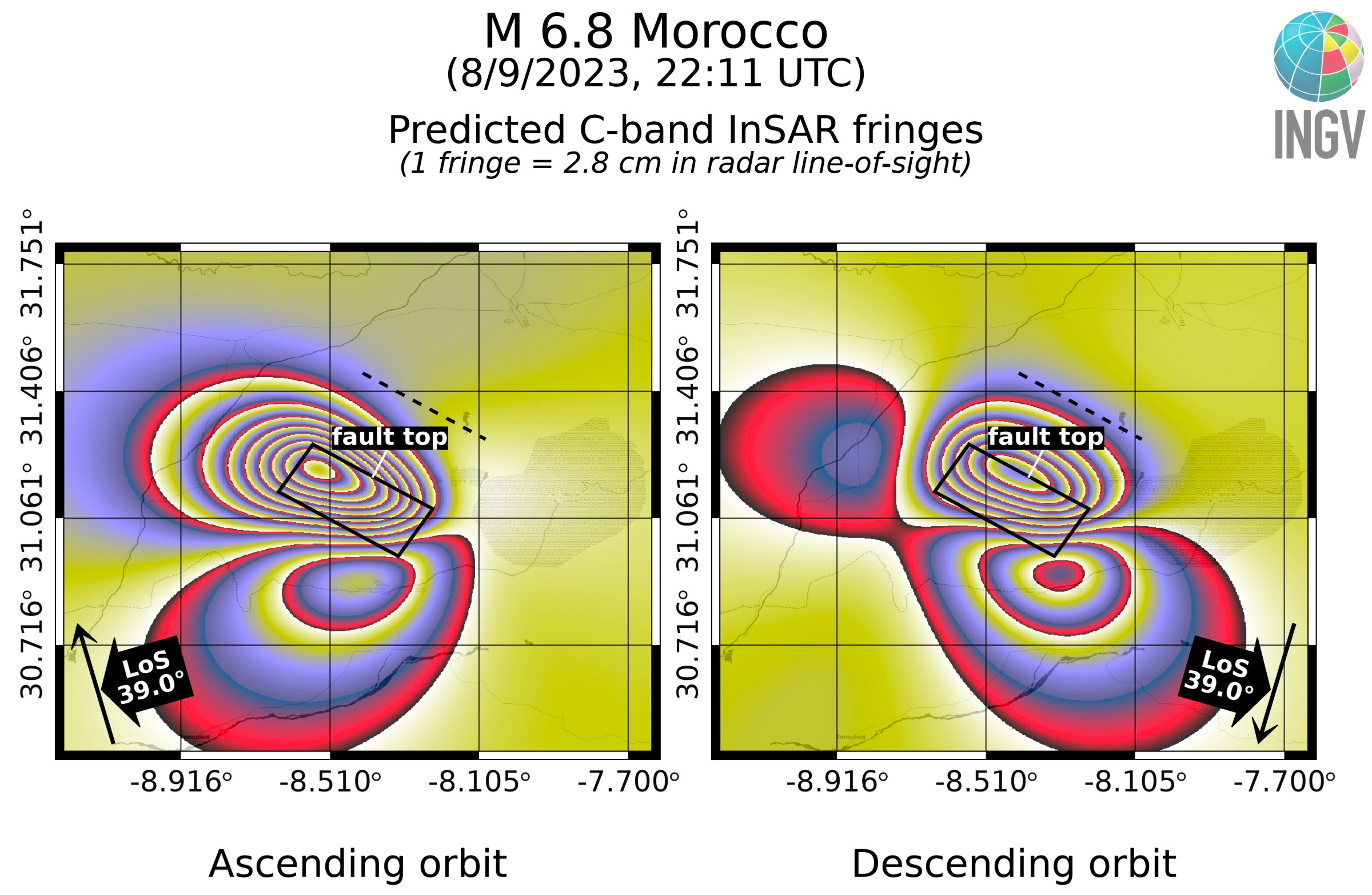 Satellite images suggest slip on a steep, north-dipping fault in Morocco