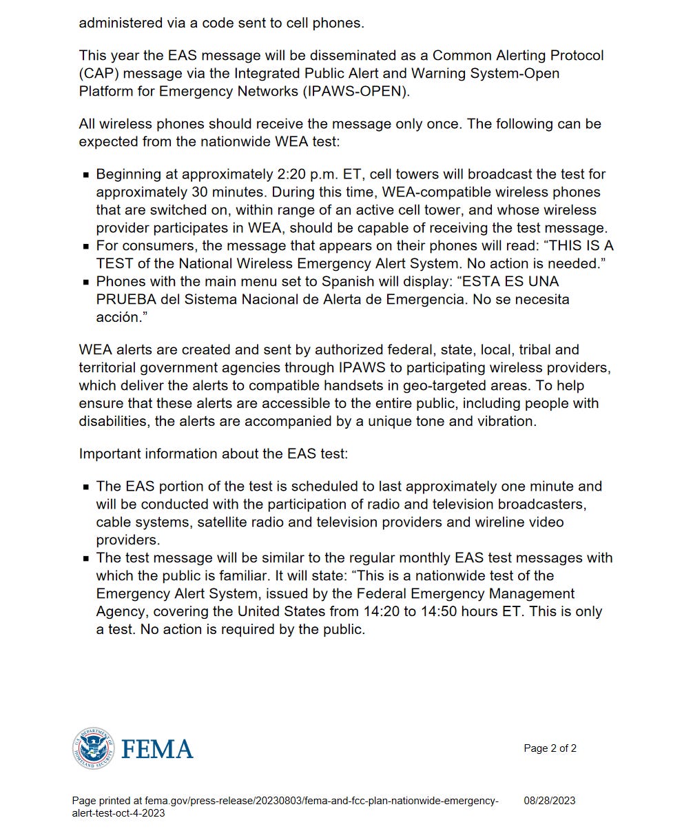 FEMA and FCC Plan Nationwide Emergency Alert Test for Oct. 4, 2023