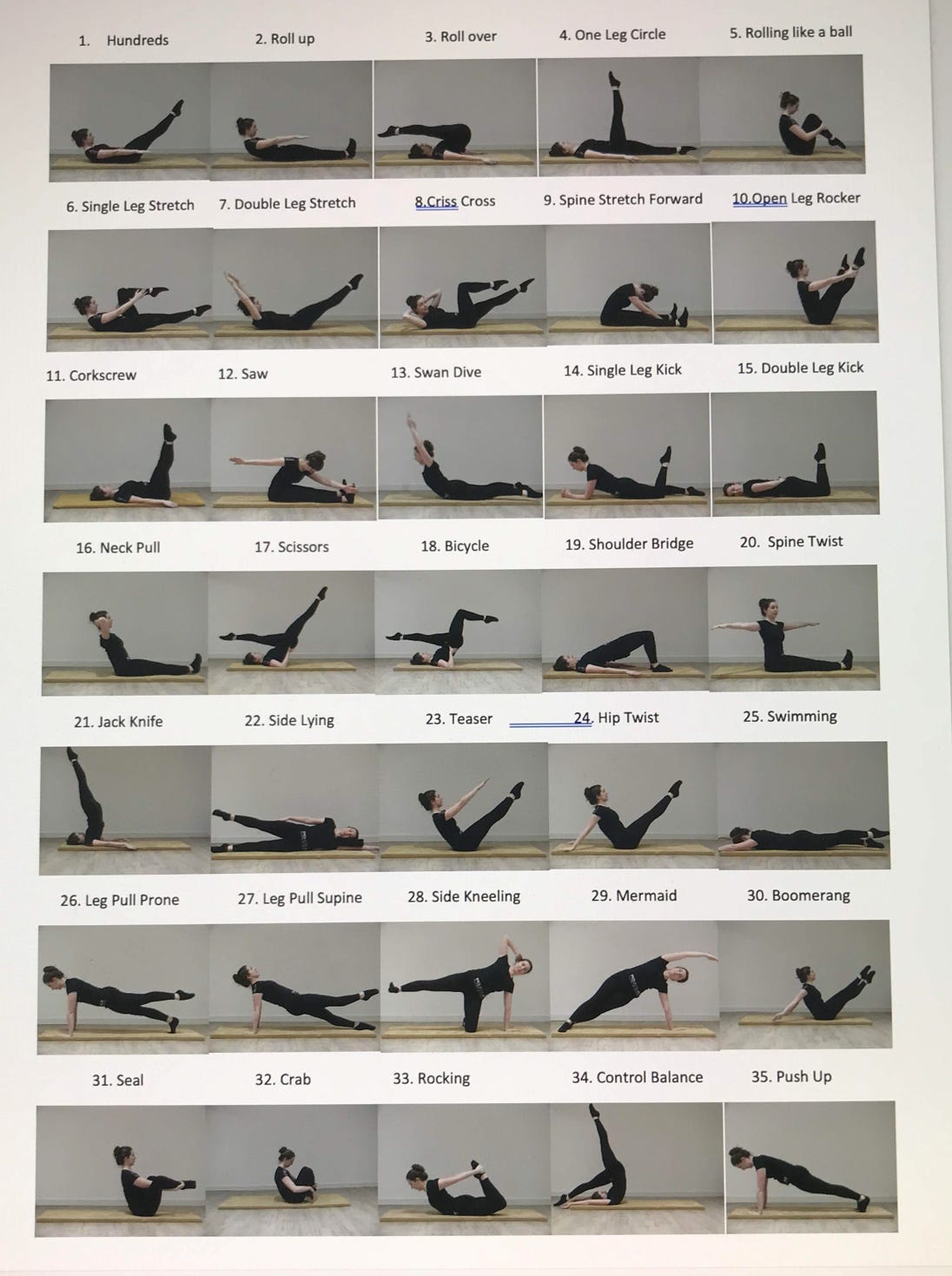 A quick glimpse of the core Pilates exercises