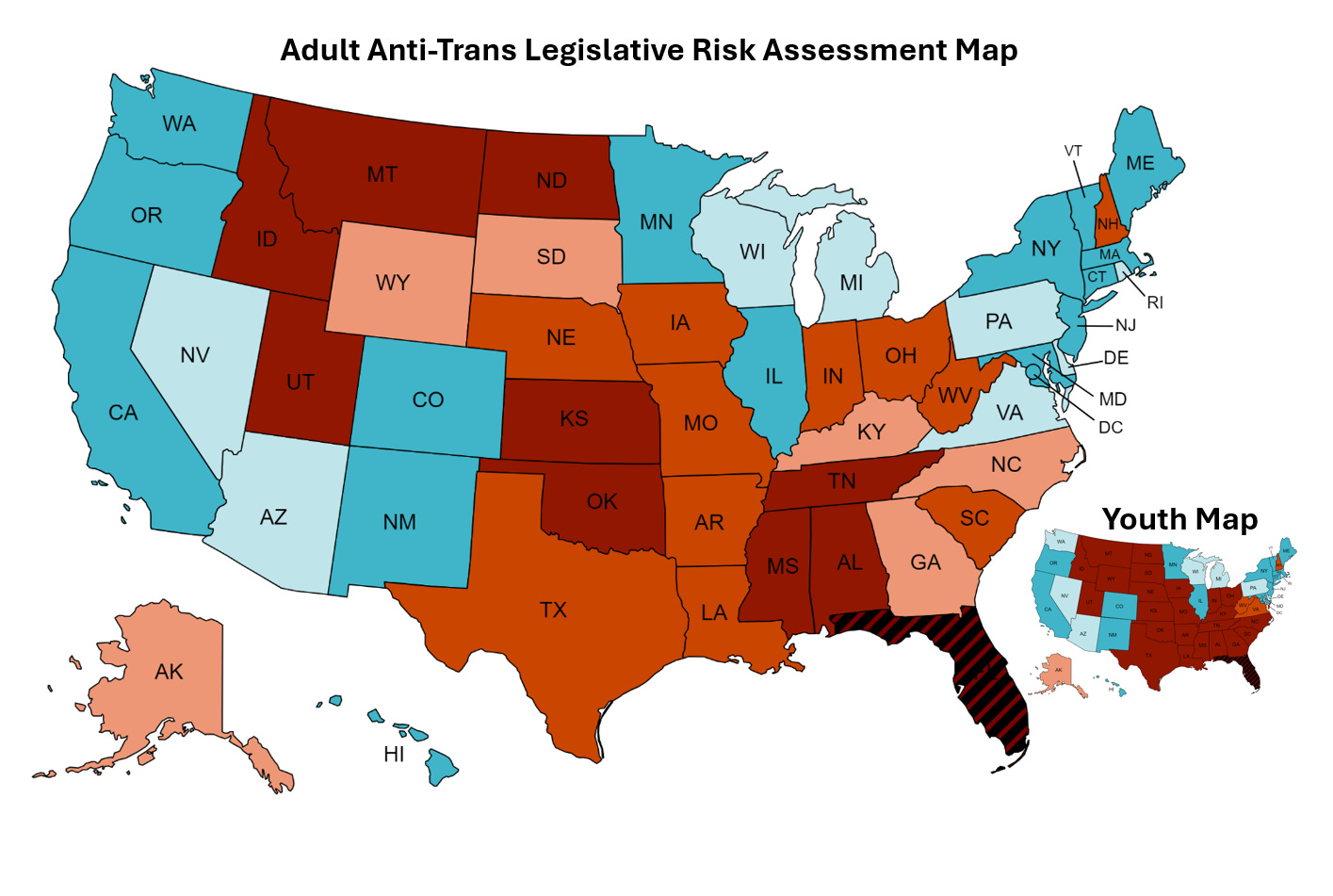 Anti-Trans Legislative Risk Assessment Map: June 2024 Edition
