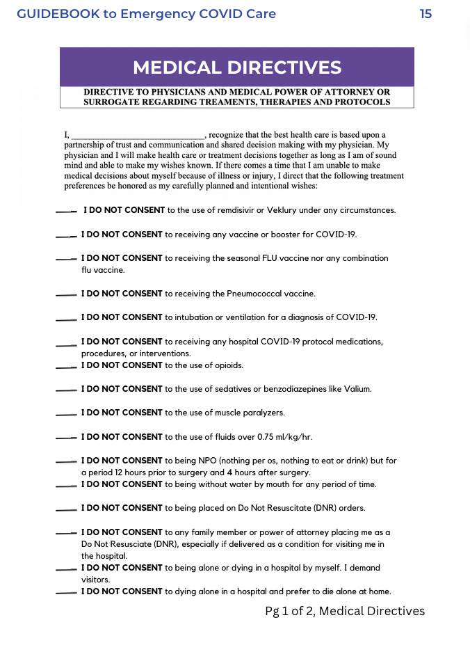 MEDICAL DIRECTIVES and GUIDEBOOK TO Emergency COVID CARE: Updated for ...