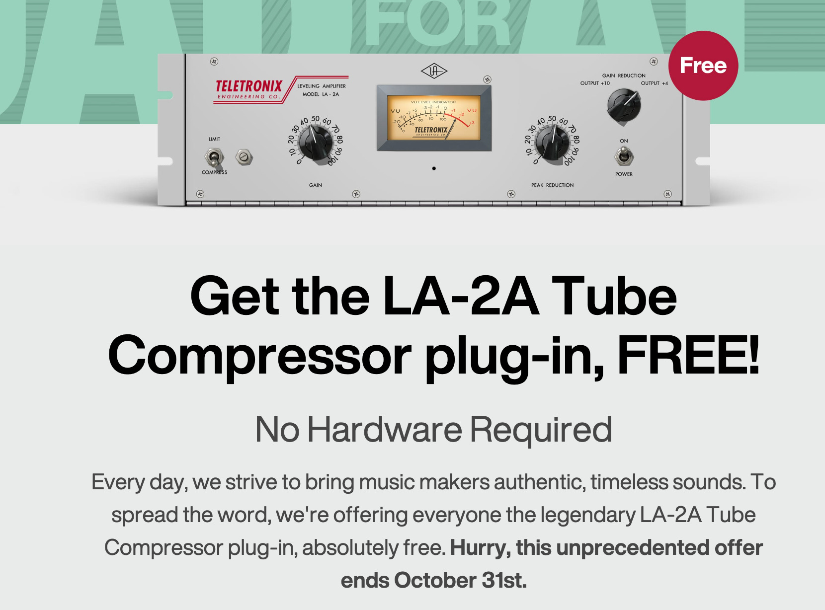 Get LA-2A Tube Compressor by Universal Audio for Free until 31.October