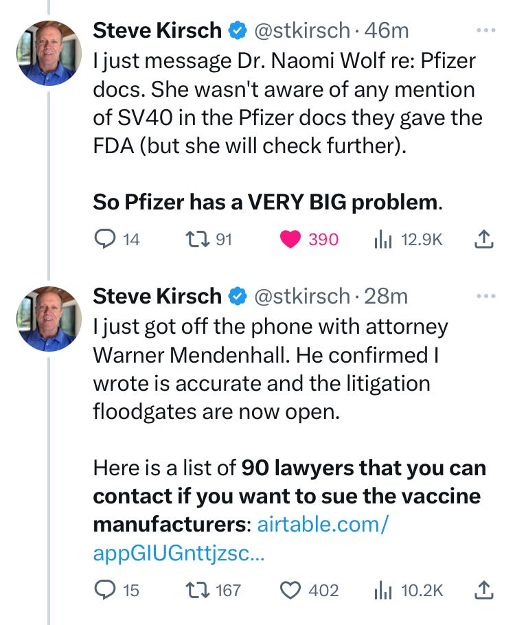 SPECIAL ISSUE Steve Kirsch Viral Tweets: NOW You Can Sue Vaccine ...