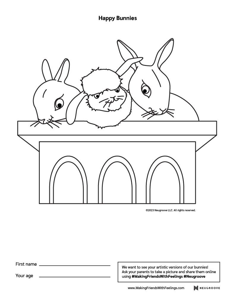 Coloring Page - Three Happy Bunnies - by Keith Ruffner