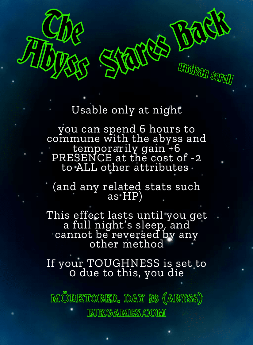 MÖRKTOBER Day 18 - The Abyss Stares Back - by B.J. Keeton