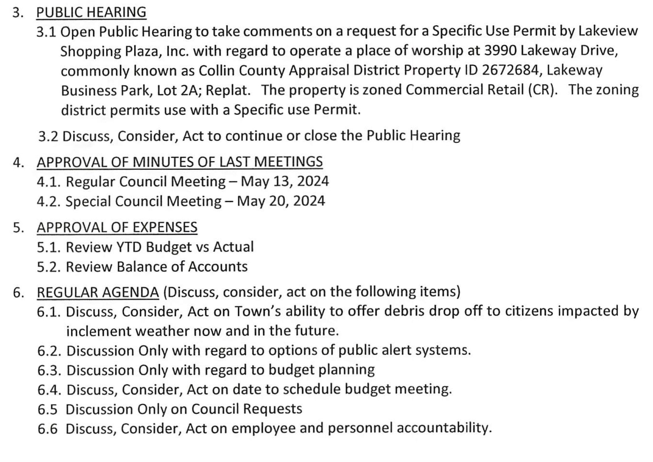 Public Hearing for 3990 Lakeway to Take Place at Regularly Scheduled ...