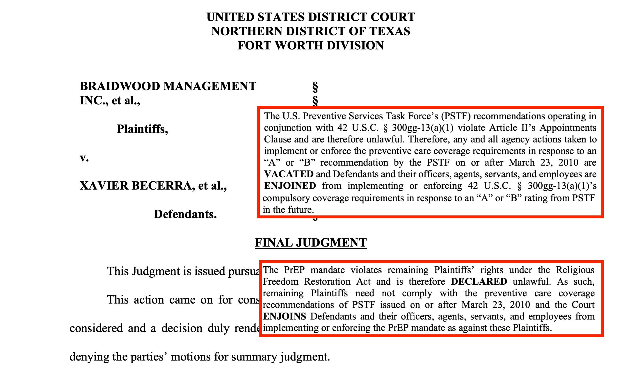 Judge orders end to PrEP, cancer screenings, other ACA coverage ...