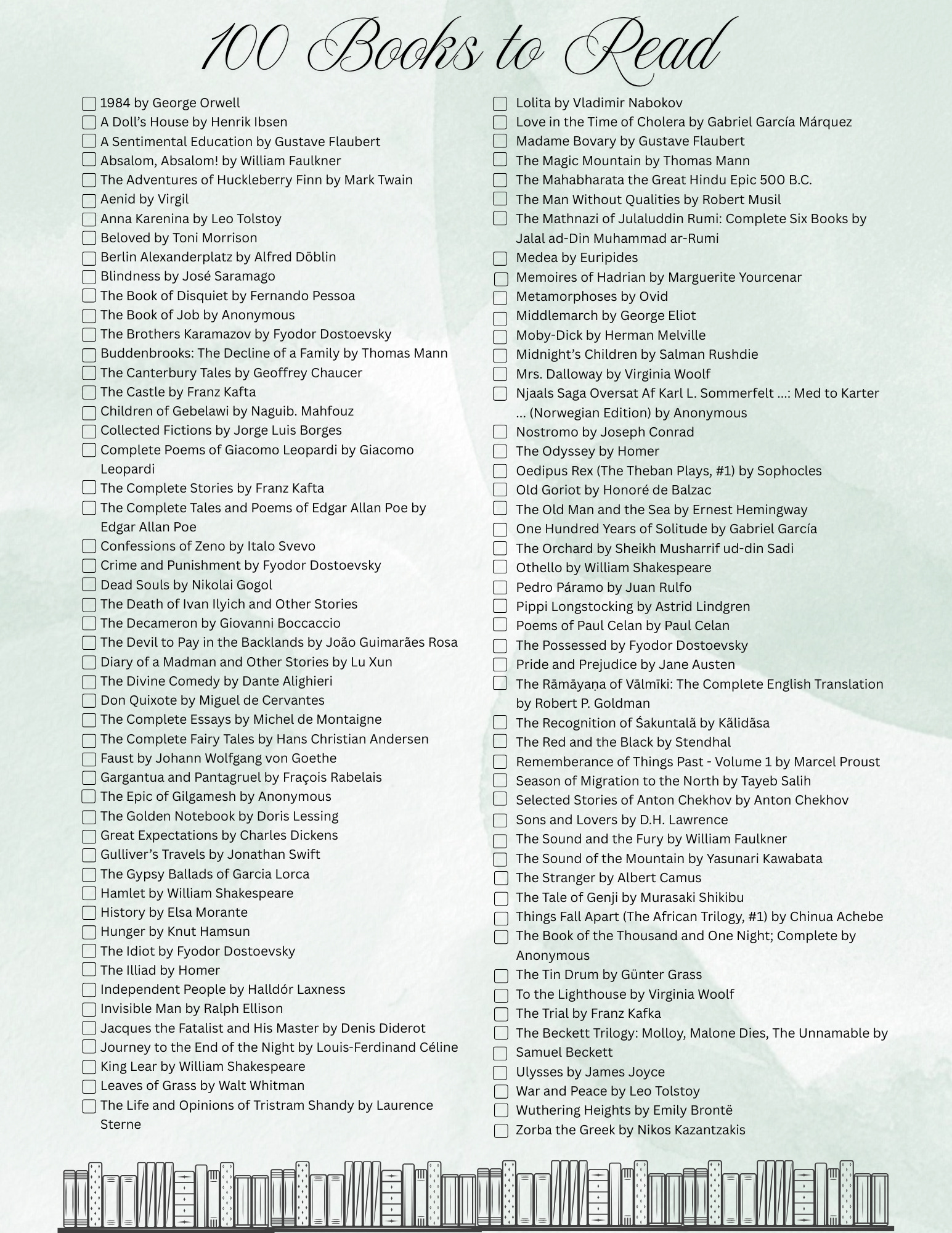 100 Books Everyone Should Read (+ PDF) - by Gillian