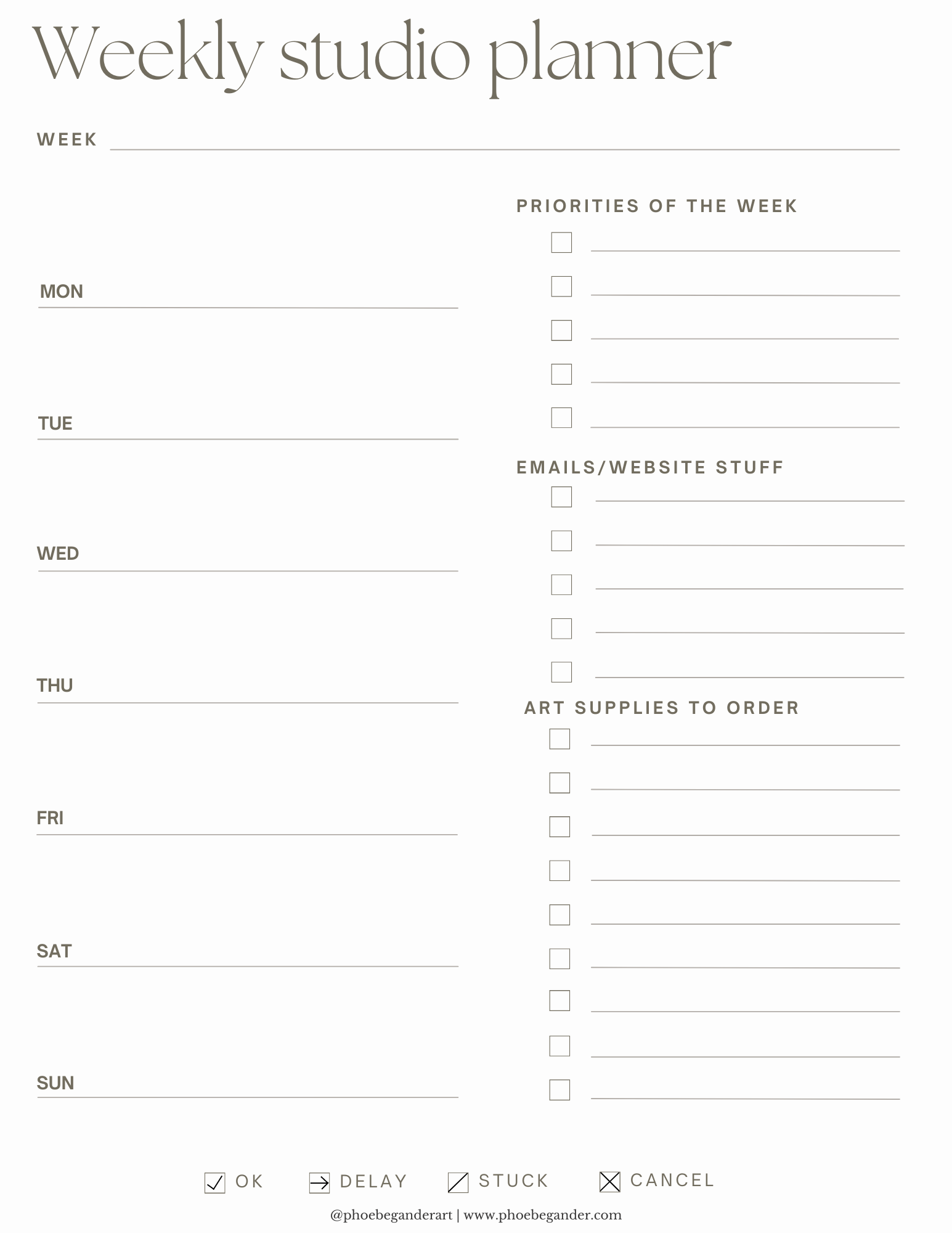Instagram Prompts/Planner - Phoebe Gander Art