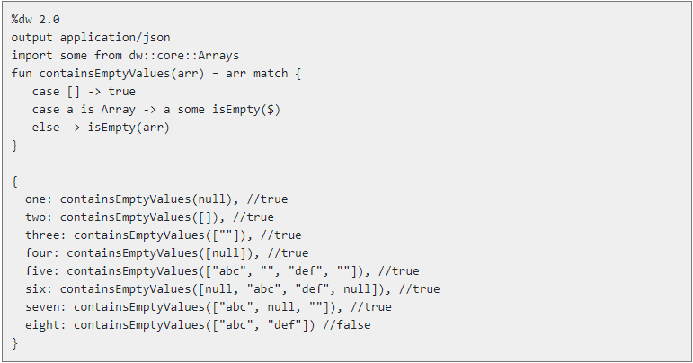 4 maneiras de verificar se um array contém valores vazios no DataWeave 2.0