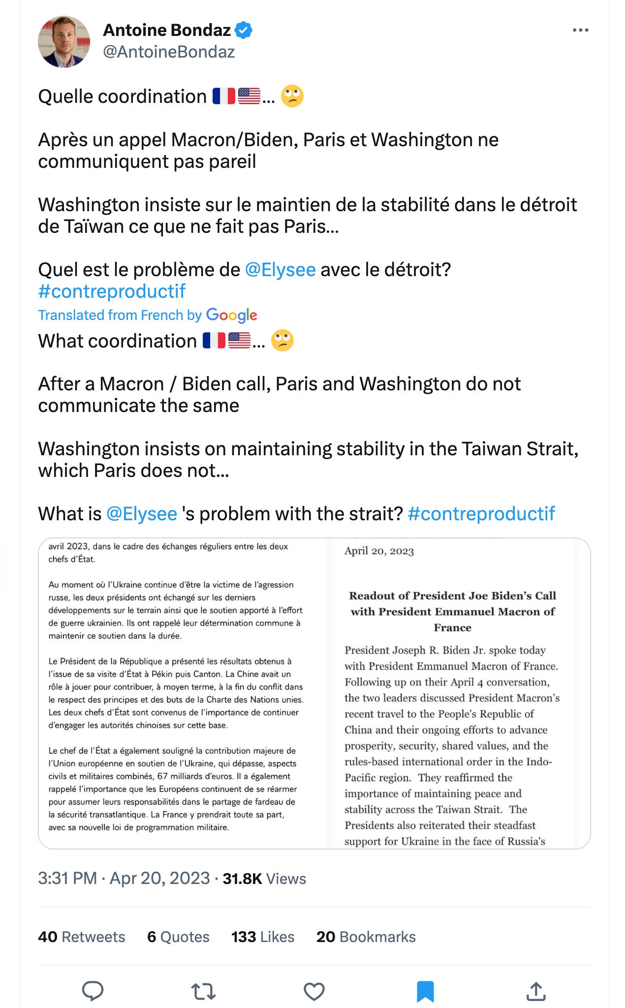 Macron and VDL brief Biden on their PRC trips; Yellen's China speech ...